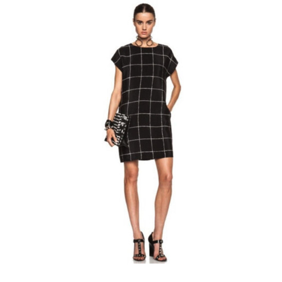 Dresses | Vince Dress Sheath 10 Silk Window Pane Bw Twill Sz Large ...